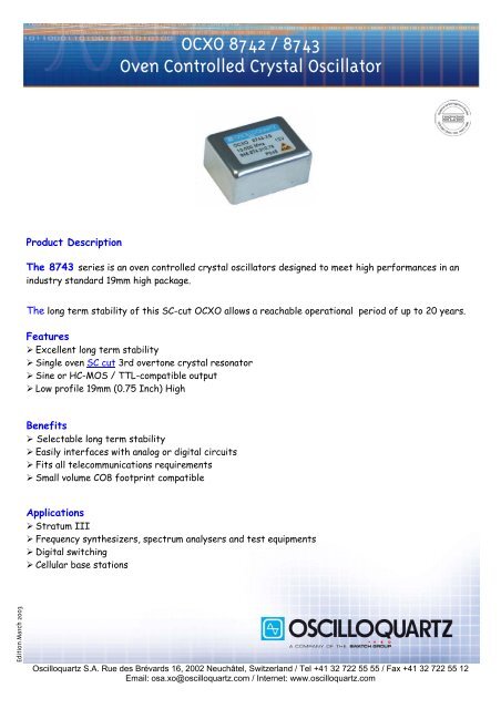 OCXO 8742 / 8743 Oven Controlled Crystal Oscillator
