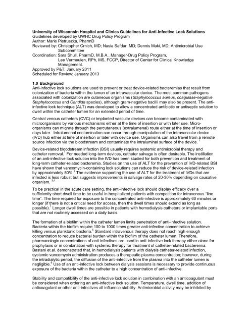 Antibiotic Lock Solution Guideline - UW Health