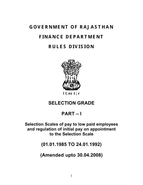 Selection grade part - Finance Department, Government of Rajasthan