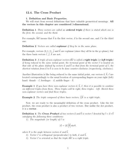 Lecture Notes 12.4. The Cross Product