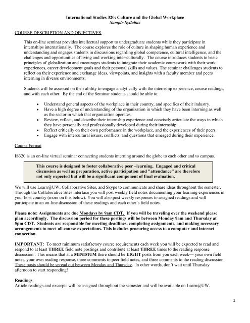 Sample Syllabus - International Internship Program