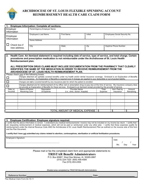 Flexible Medical Reimbursement Claim Form - Archdiocese of St ...