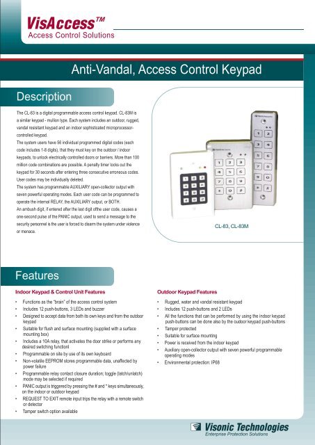 Anti-Vandal, Access Control Keypad - Visonic Technologies