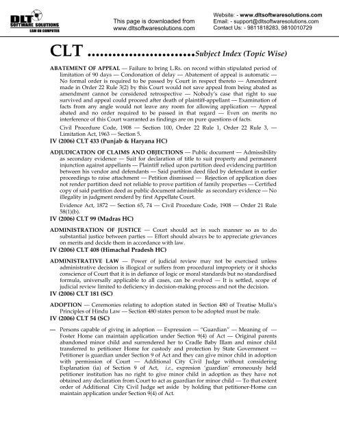 CLT ..........................subject Index - DLT Software Solutions