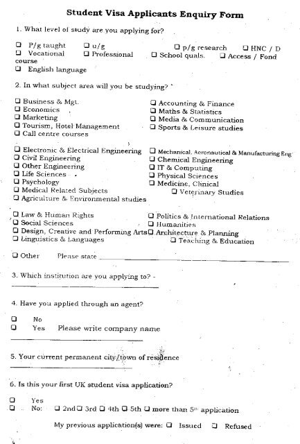 Student Visa Applicants Enquiry Form - Amaan Travels