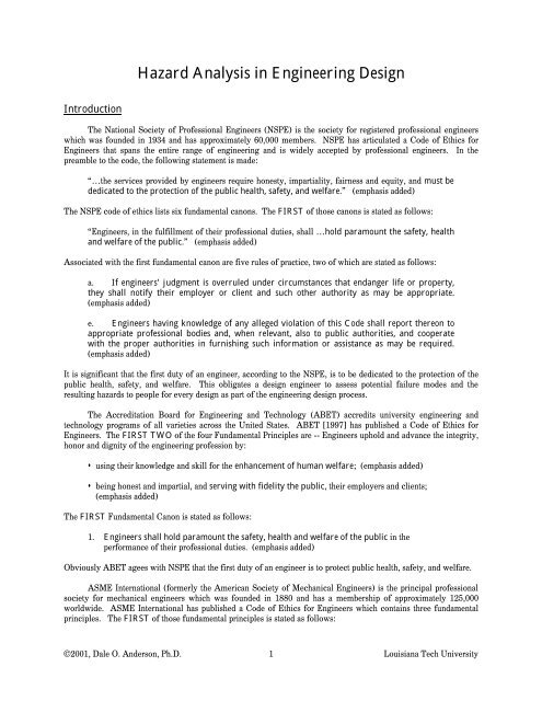 Hazard Analysis in Engineering Design