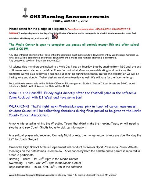 School Morning Announcements