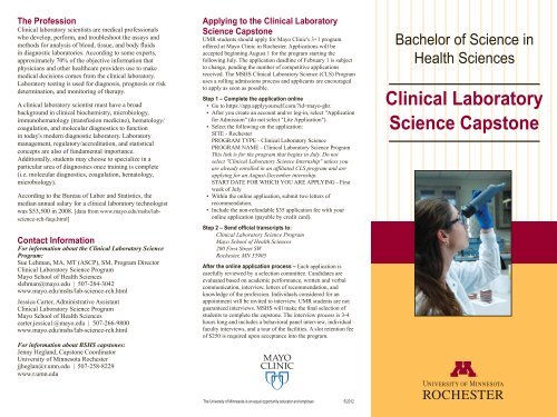 Clinical Laboratory Science Capstone - University of Minnesota ...