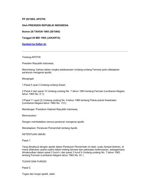 PP 26/1965, APOTIK - Ropeg Kemenkes