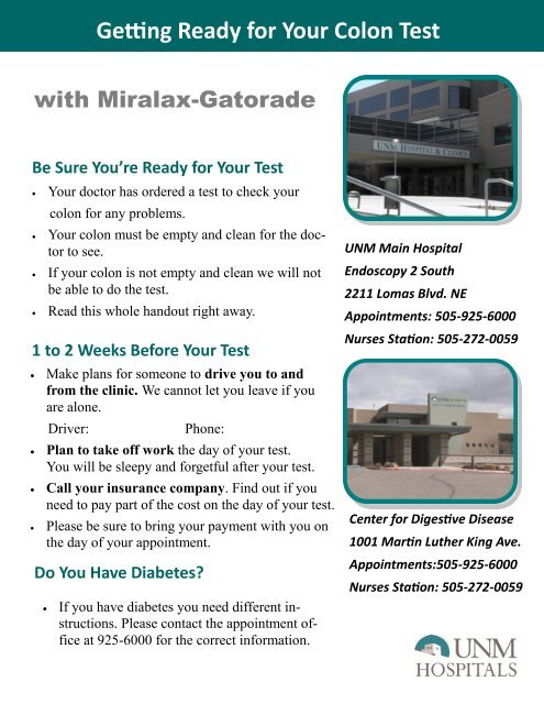 Colonoscopy - Miralax Gatorade Prep - UNM Hospitals