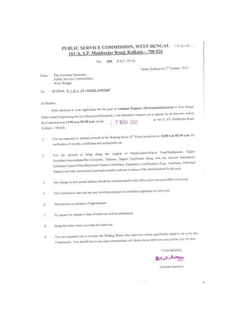 application for the post of Assistant Engineer (Mechanical