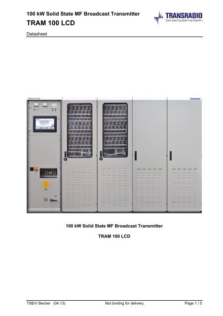 TRAM 100 LCD Datasheet (04.13) - TRANSRADIO