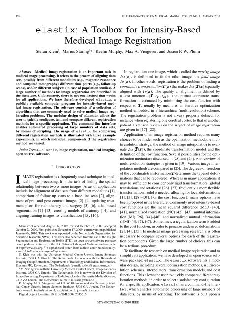 elastix: A Toolbox for Intensity-Based Medical Image Registration