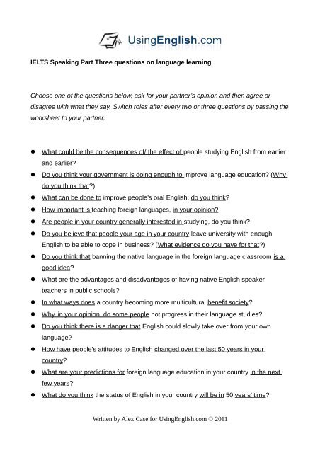 IELTS Speaking Part Three Questions on Language Learning