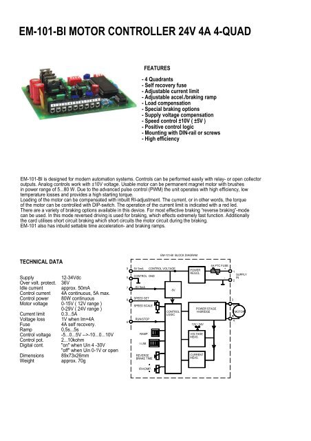 EM-101-BI MOTOR CONTROLLER 24V 4A 4-QUAD - Electromen