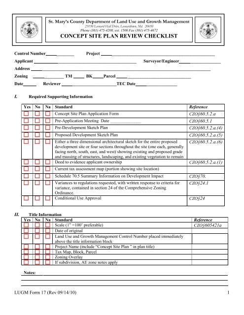 CONCEPT SITE PLAN REVIEW CHECKLIST - St. Mary's County