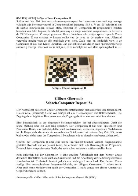 SciSys - Chess Companion II - Schaakcomputers en computerschaak
