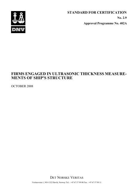 DNV Standard for Certification No. 2.9, TAP 402A ... - DNV Exchange