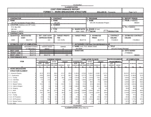 COST PERFORMANCE REPORT FORMAT 1 - WORK ...