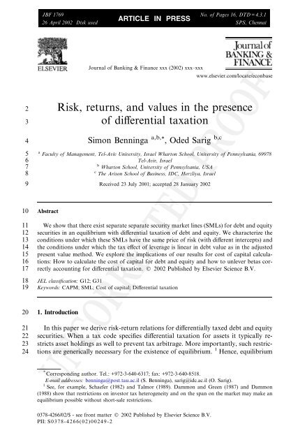 Risk, returns, and values in the presence of ... - Simon Benninga