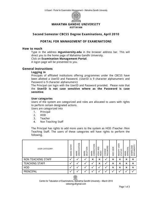 General instructions - mgu projects - Mahatma Gandhi University