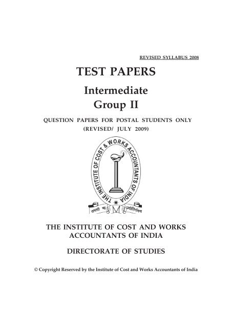 Intermediate Group II Test Papers