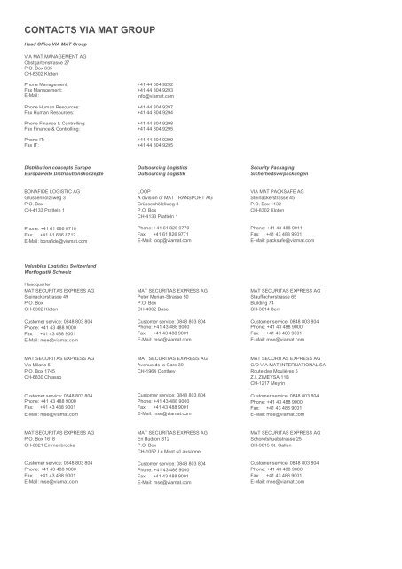CONTACTS VIA MAT GROUP
