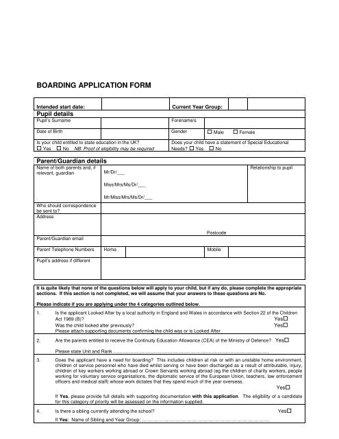 boarding application form - Royal Alexandra and Albert School