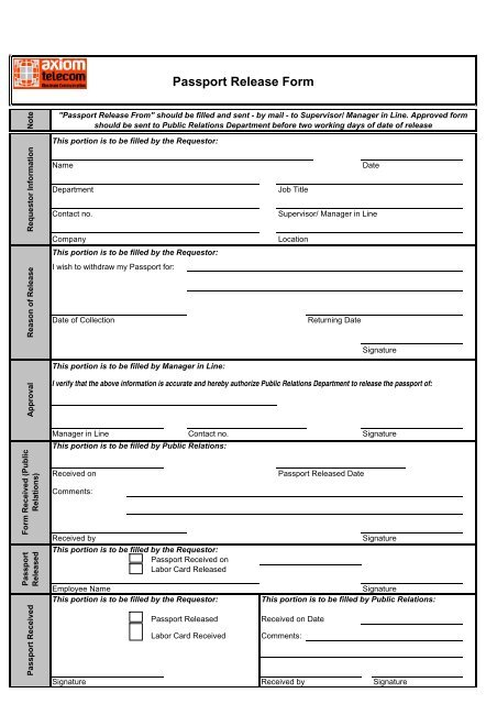 Passport Release Form