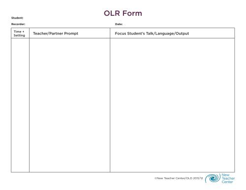 OLR Form - Oral Language Development - New Teacher Center