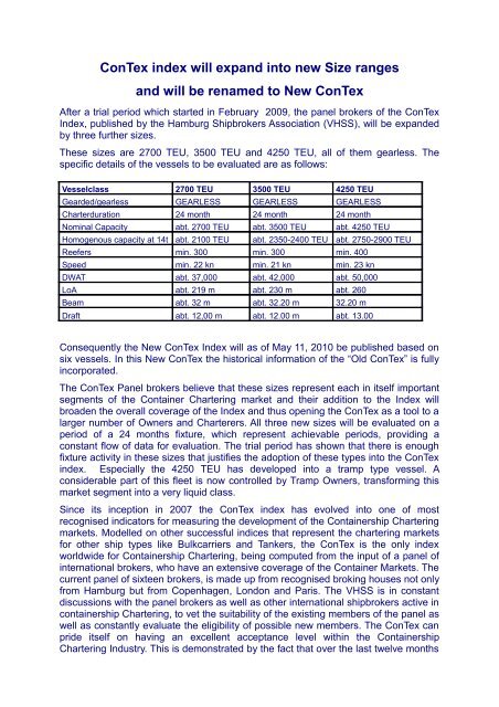 ConTex index will expand into new Size ranges and will be ...