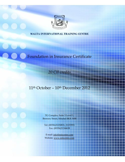 Foundation in Insurance Certificate 20 CII credits 11th October ...
