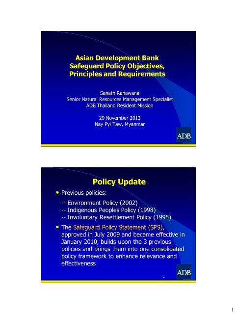ADB's safeguard policy objectives - GMS-EOC