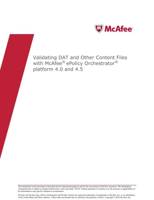 Validating DAT and other content files with ePo 4.0 and 4.5 - McAfee