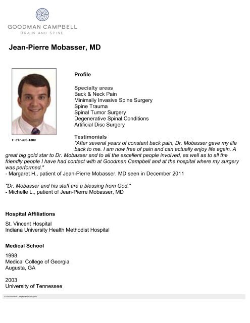 Jean-Pierre Mobasser, MD - Goodman Campbell Brain and Spine