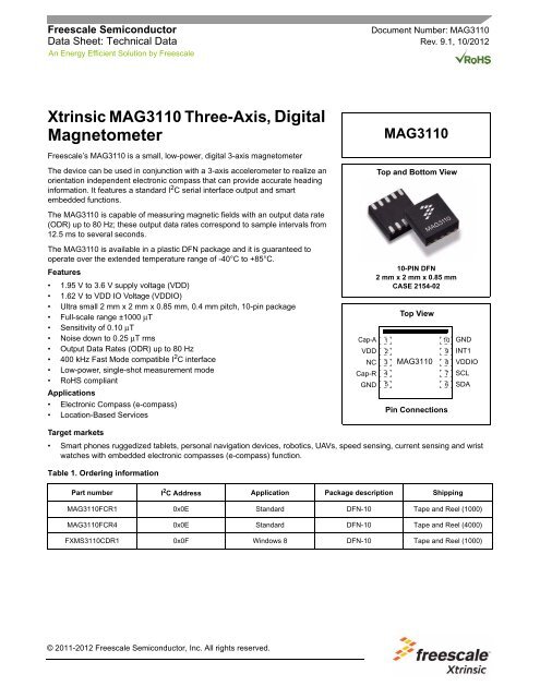 Xtrinsic MAG3110 Three-Axis, Digital Magnetometer - Data sheet