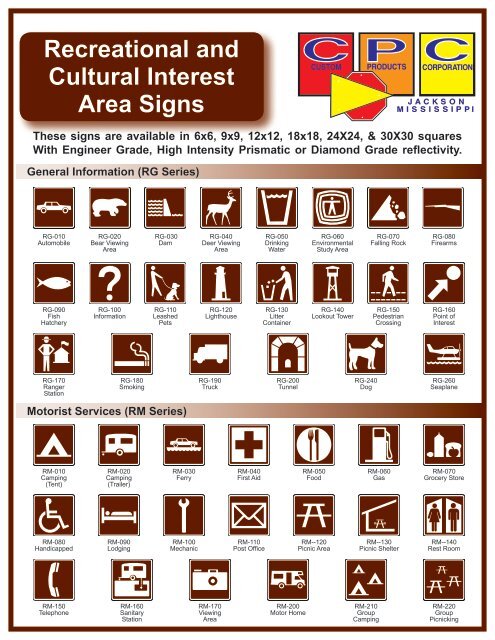 Recreational and Cultural Interest Area Signs
