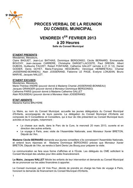 PROCES VERBAL DE LA REUNION DU CONSEIL MUNICIPAL ...