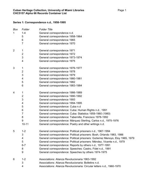 Cuban Heritage Collection, University of Miami Libraries Page 1 ...