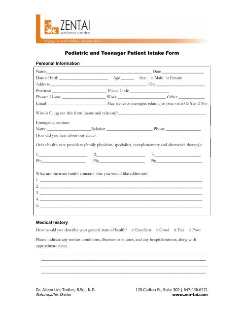 Naturopathic Pediatric Intake Form