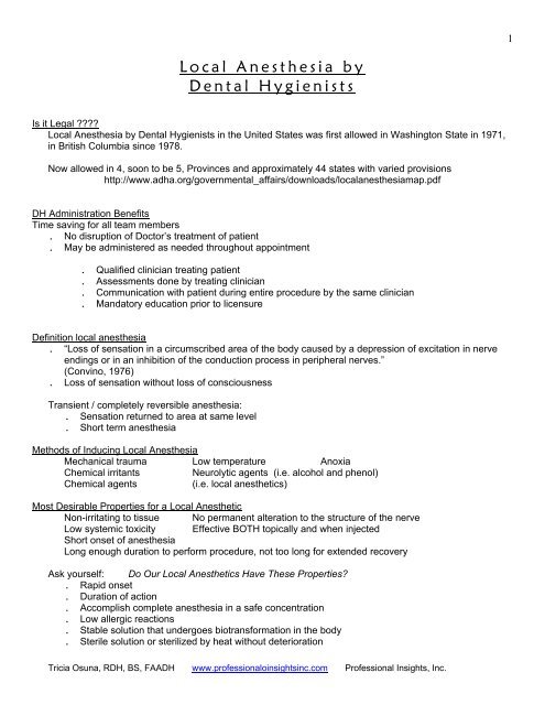 Local Anesthesia by Dental Hygienists