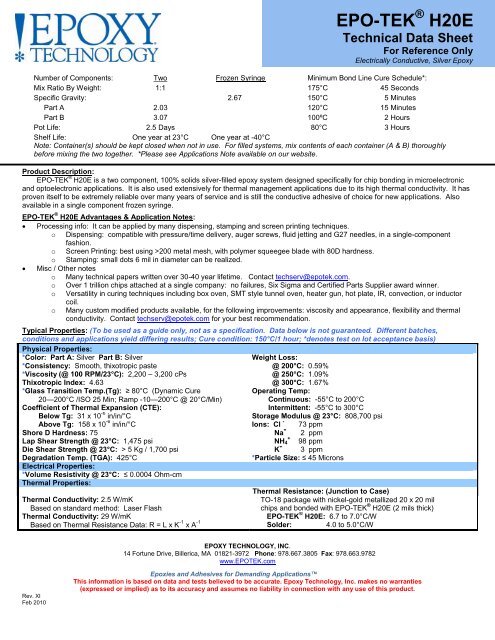 H20E Technical Data Sheet - Epoxy Technology