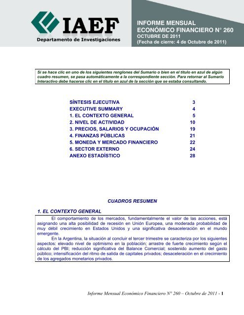 INFORME MENSUAL ECONÓMICO FINANCIERO N° 260