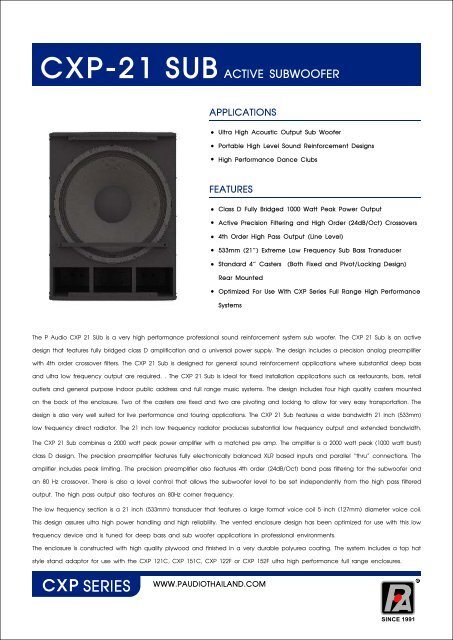 CXP-21 SUB data sheet - P.Audio System Co., LTD