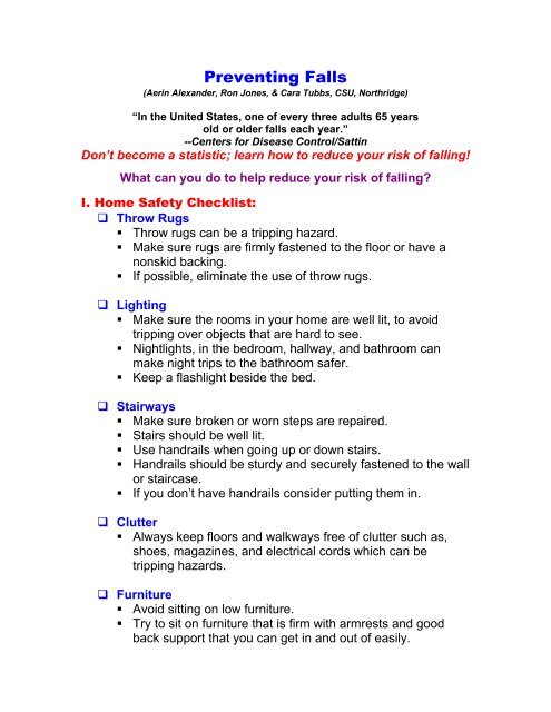 Cdc Home Falls Prevention Checklist