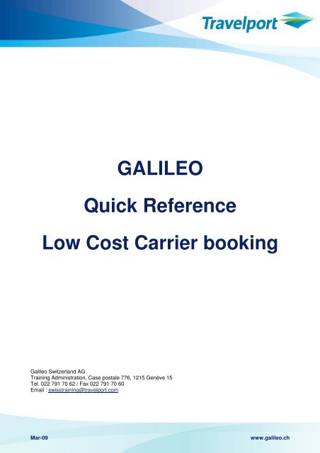 Galileo Quick Reference Low Cost Carrier booking 09