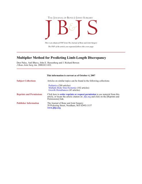 Multiplier Method for Predicting Limb-Length Discrepancy - Pages