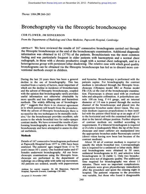 Bronchography via the fibreoptic bronchoscope - Thorax