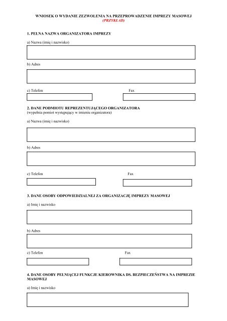 wniosek o wydanie zezwolenia na przeprowadzenie imprezy masowej