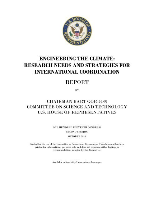 ENGINEERING THE CLIMATE: RESEARCH NEEDS AND ...
